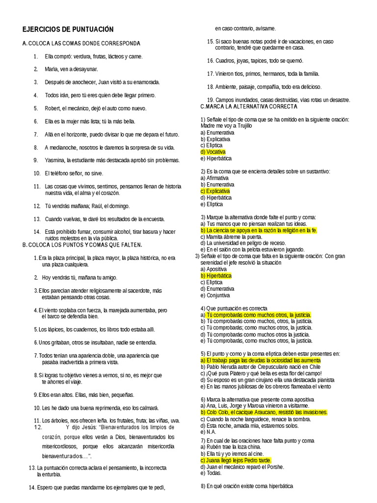 Ejercicios Prácticos de Puntuación | PDF