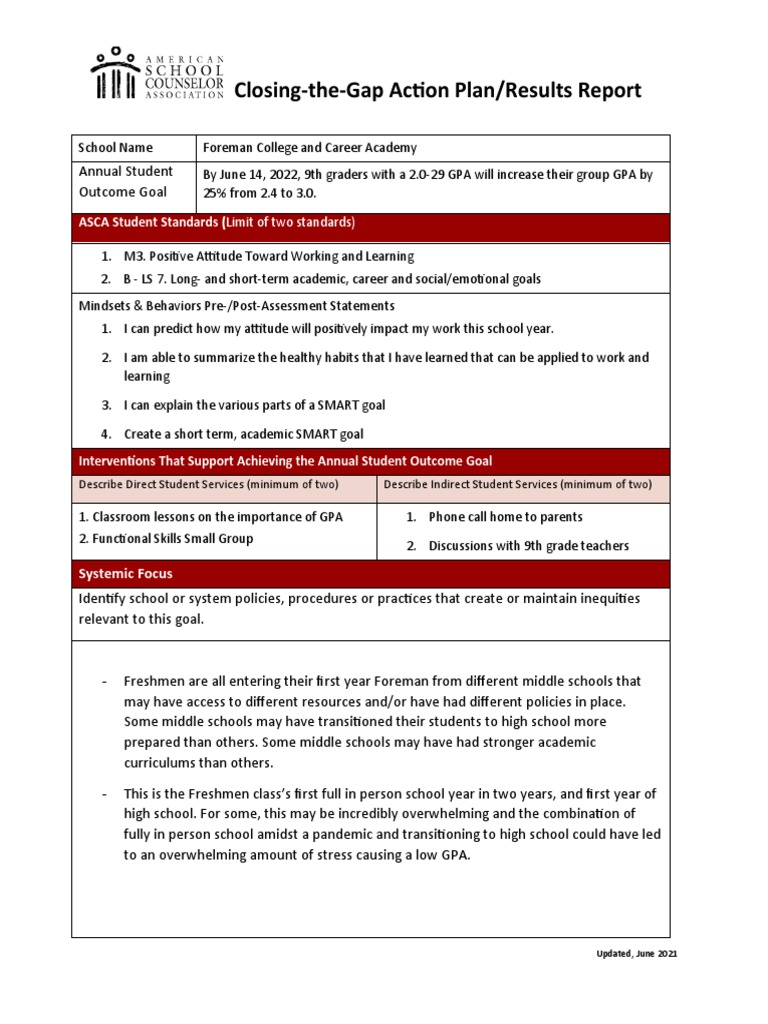 Closing-The-Gap Action Plan and Results Report 1 | PDF | Goal ...