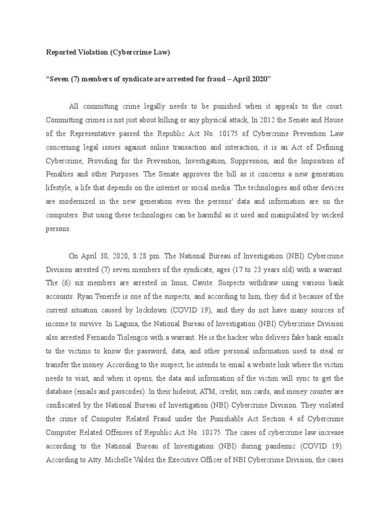 Reported Violation | PDF | Cybercrime | Crimes
