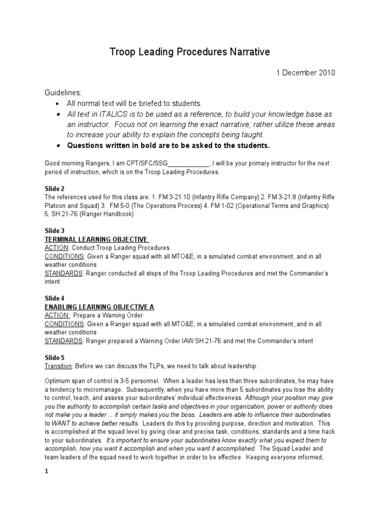 Troop Leading Procedure Class Narrative | PDF | Reconnaissance | Humidity