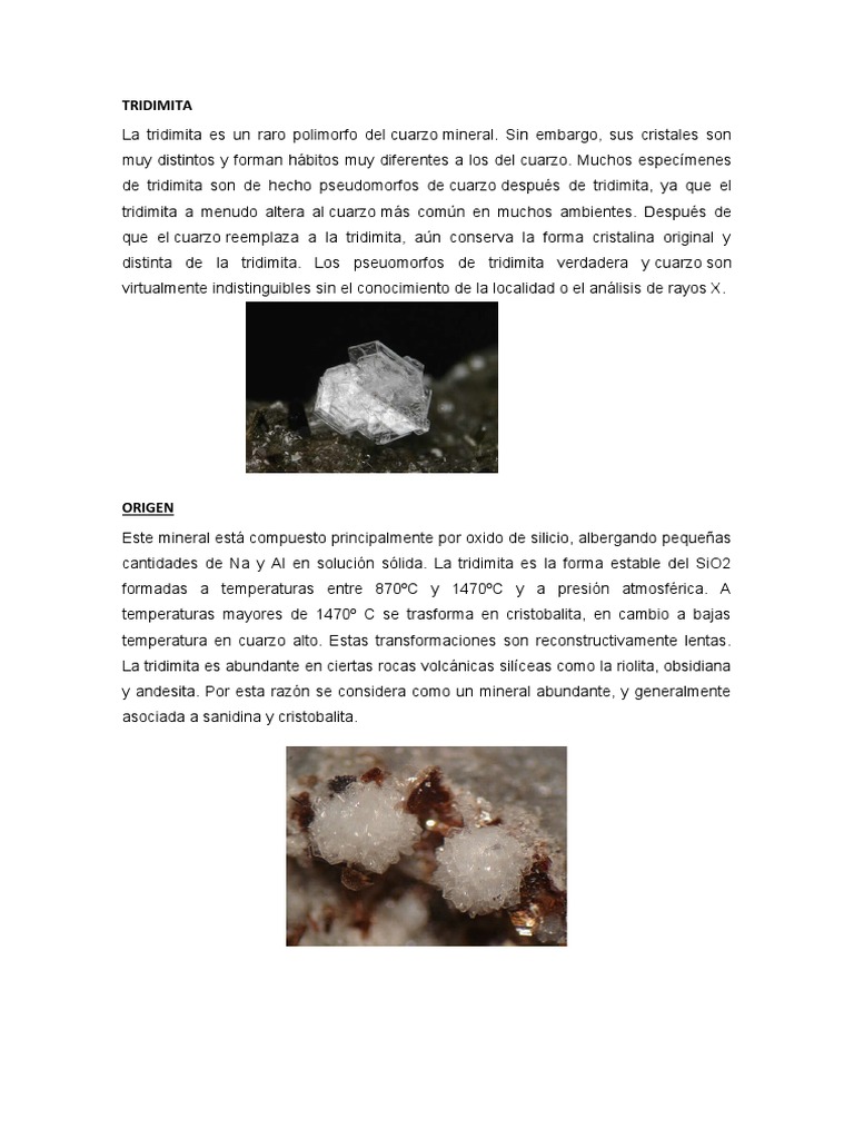 Tridimita: Características y Usos | PDF | Cuarzo | Minerales