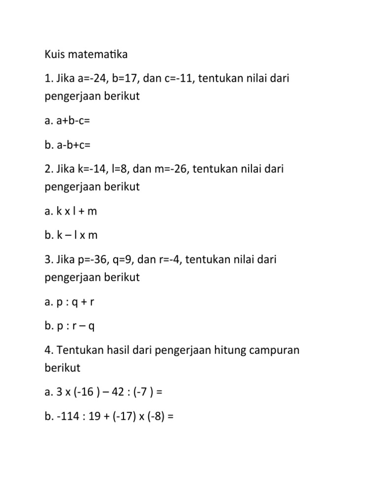Kuis Matematika Dasar dan Soal Hitung | PDF