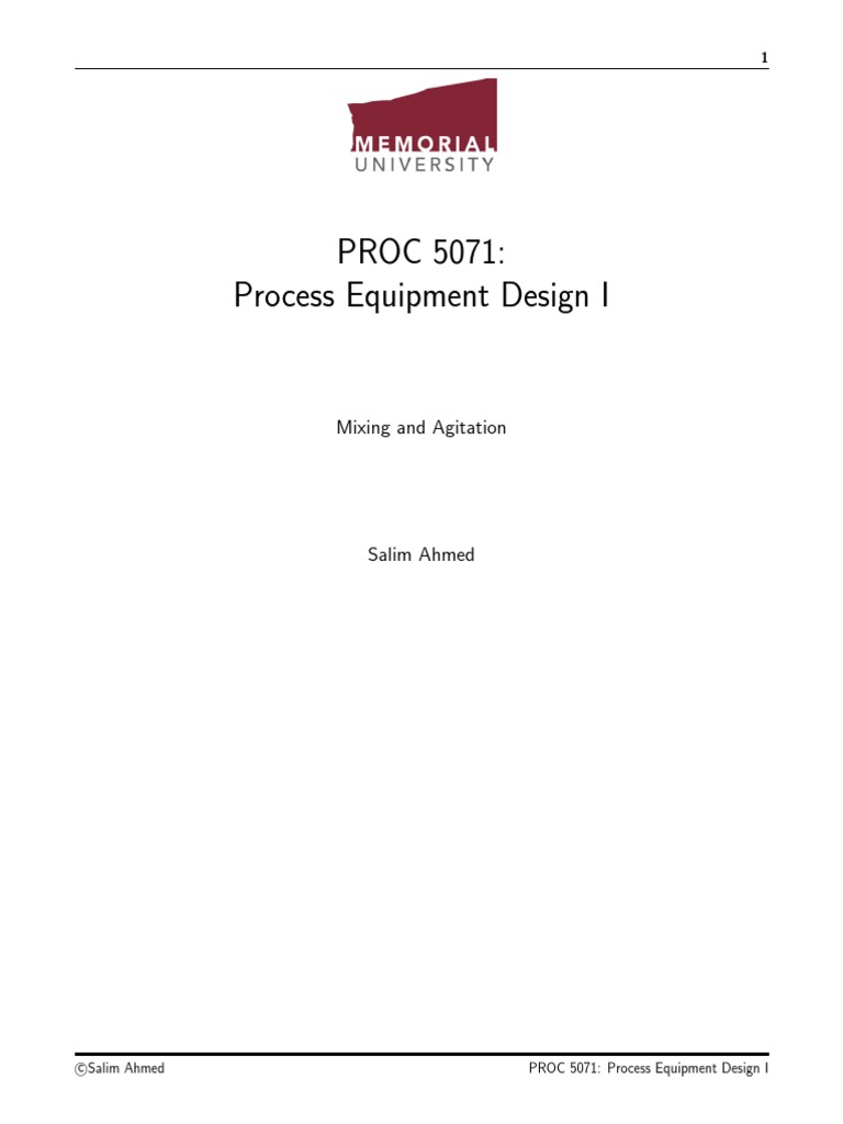 PROC 5071: Process Equipment Design I: Mixing and Agitation | PDF | Reynolds Number | Mechanical ...