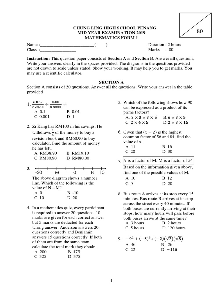 F1 MATHS Midyear Exam | PDF | Triangle | Area