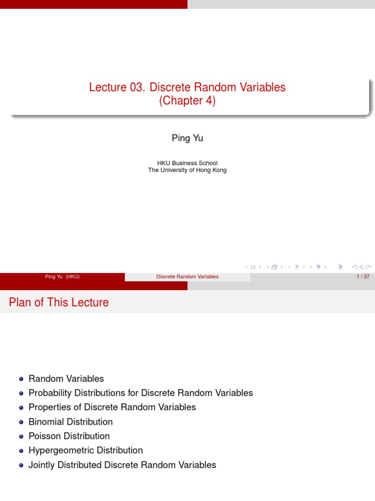 Lecture03 Discrete Random Variables Ver1 | PDF | Probability Distribution | Poisson Distribution