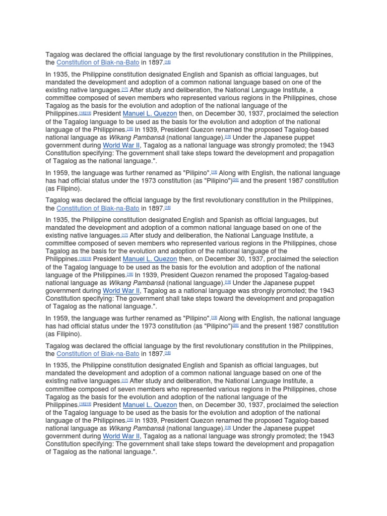 Tagalog Was Declared The Official Language by The First Revolutionary ...