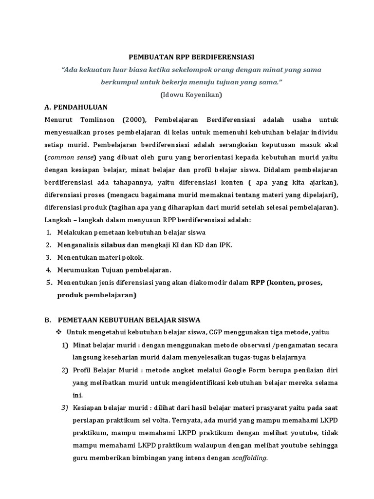 Contoh RPP Berdiferensiasi Untuk IHT | PDF