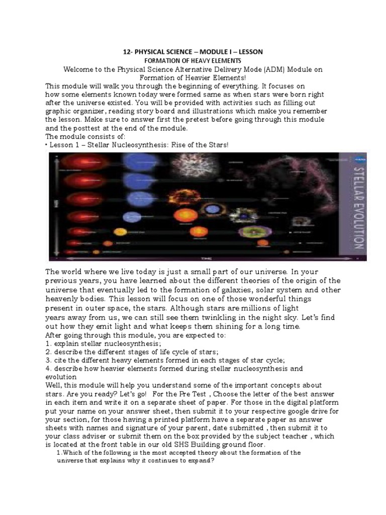 12-Physical Science - Module I - Lesson | PDF | Stars | Chemical Elements