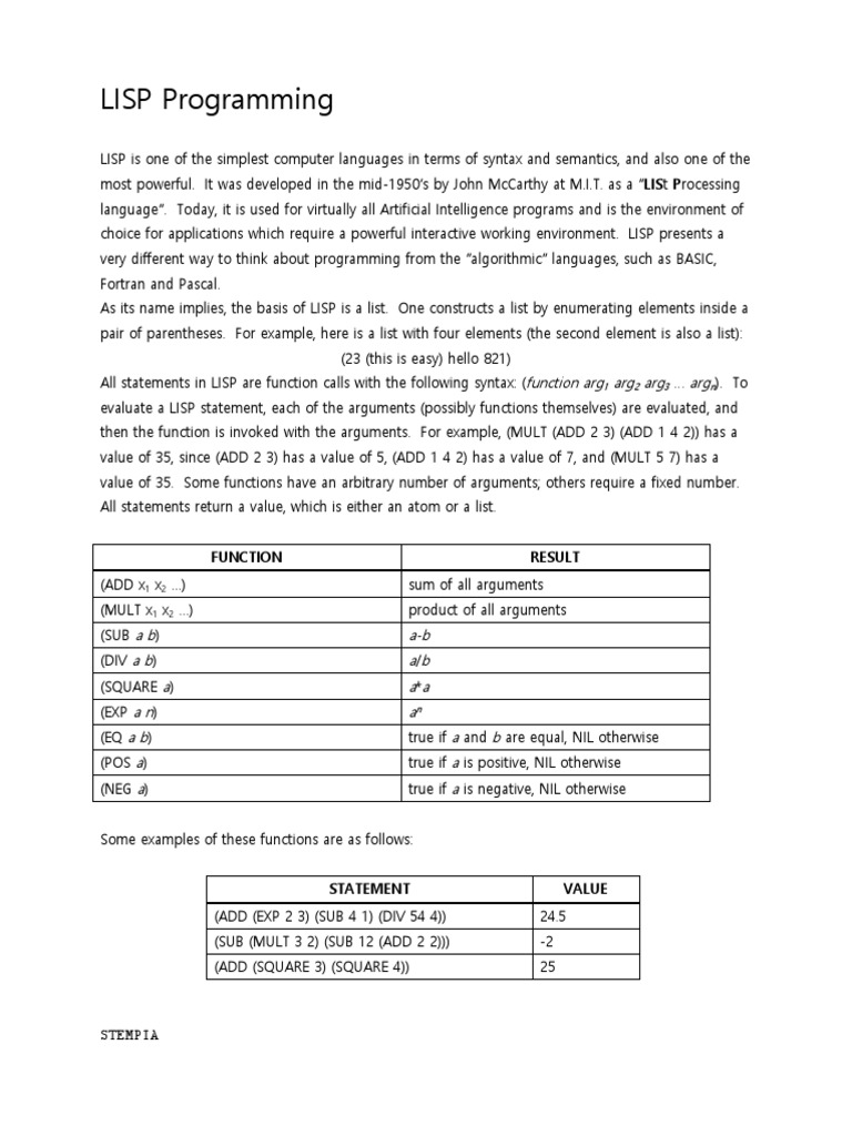 Lisp Programming Function Arg Arg Arg Arg Pdf Subroutine Parameter Computer Programming