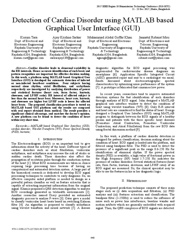 Detection of Cardiac Disorder Using MATLAB Based | PDF ...