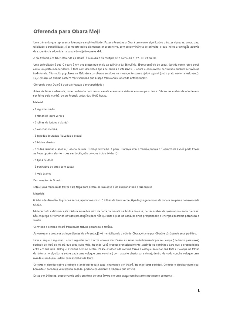 Uma Oferenda para Obara Meji | PDF | Alimentos | Comidas e bebidas