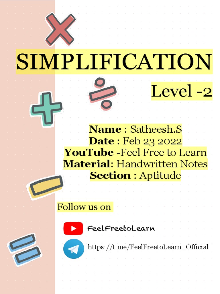 Simplification (Level-2) Handwritten | Descargar gratis PDF | Mathematics | Arithmetic