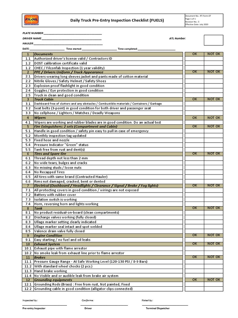 Safe To Load Checklist - FLC v3 | PDF | Leak | Truck