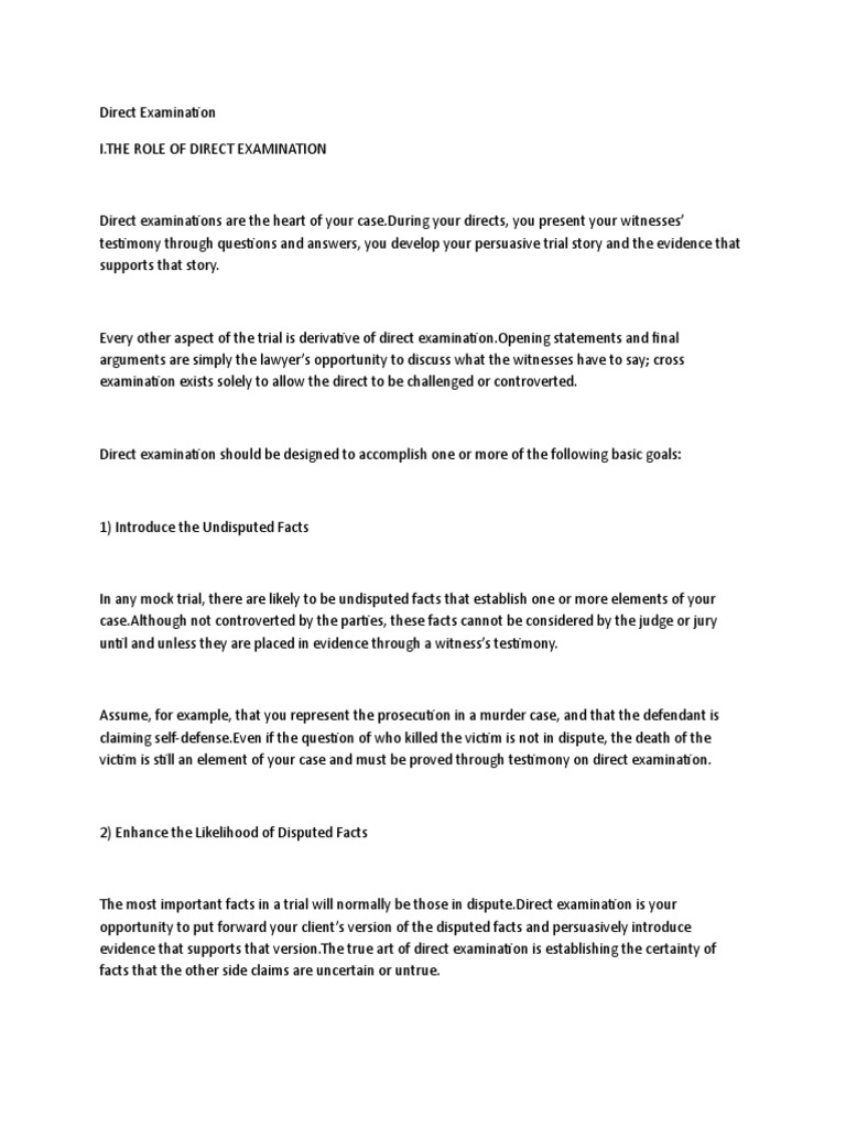Direct Examination Strategies and Rules | PDF | Witness | Testimony