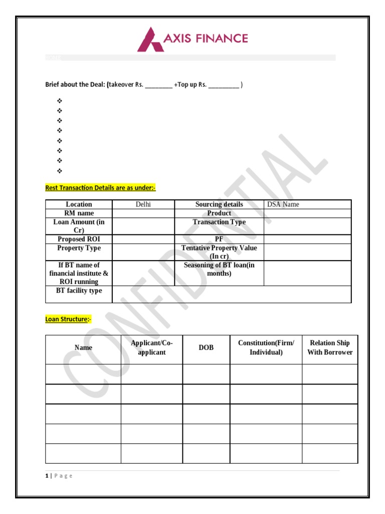 Axis Two Pager Format | PDF | Mortgage Loan | Loans