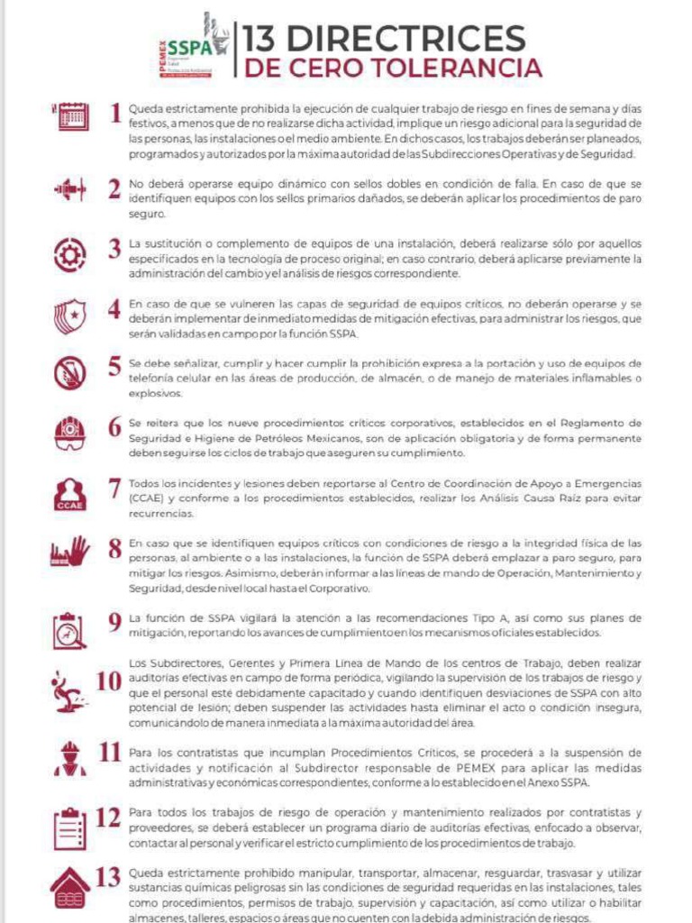13 Directrices de Cero Tolerancia de Pemex | PDF
