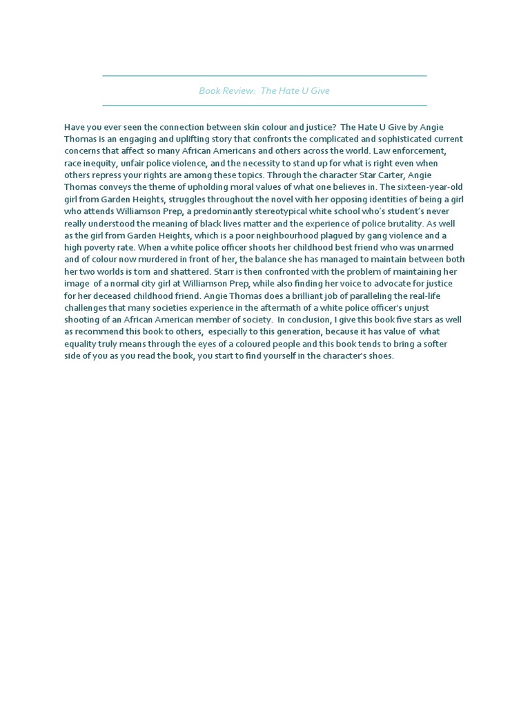 Book Review: The Hate U Give | PDF | Social Science