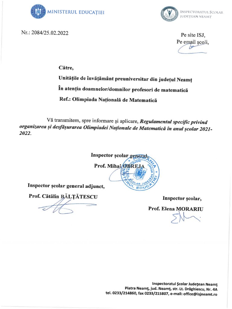 Regulament Specific ONM 2022 | PDF