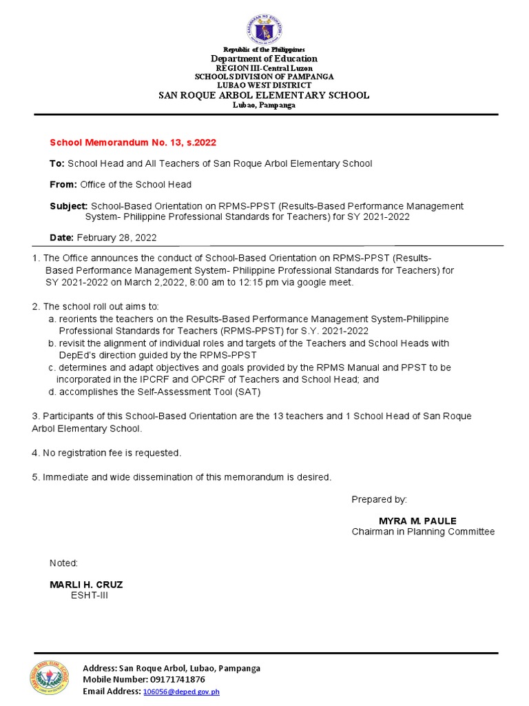 RPMS-PPST Orientation for Teachers 2022 | PDF | Communication
