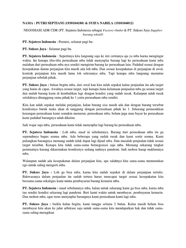 Dialog Negosiasi Adr CDR | PDF