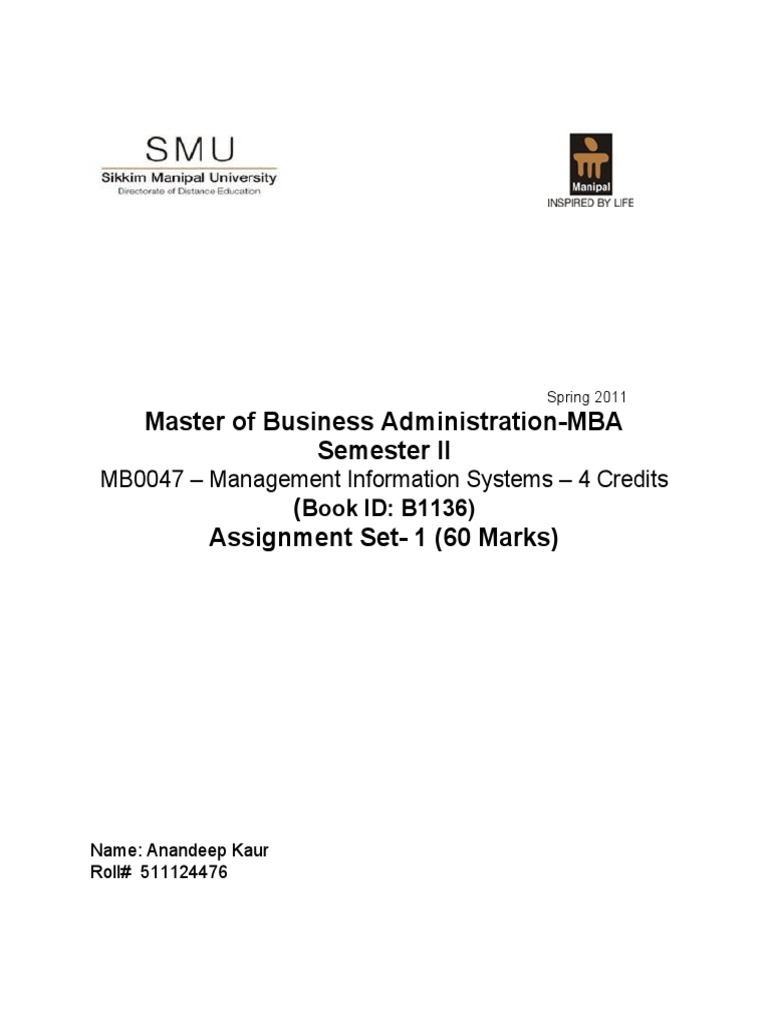 Master of Business Administration-MBA Semester II (Assignment Set-1 (60 ...