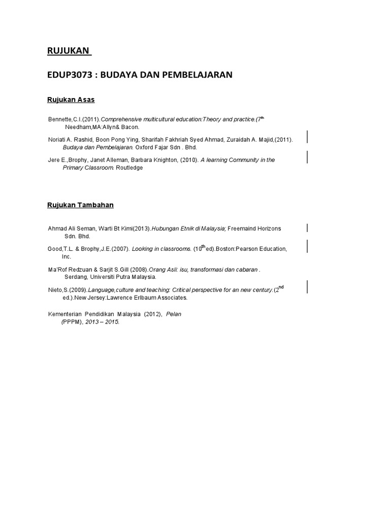 Rujukan Edup3073: Budaya Dan Pembelajaran | PDF | Social Science | Language Arts & Discipline