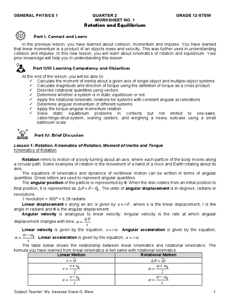 Rotation and Equilibrium in Physics 12 | PDF | Rotation Around A Fixed ...