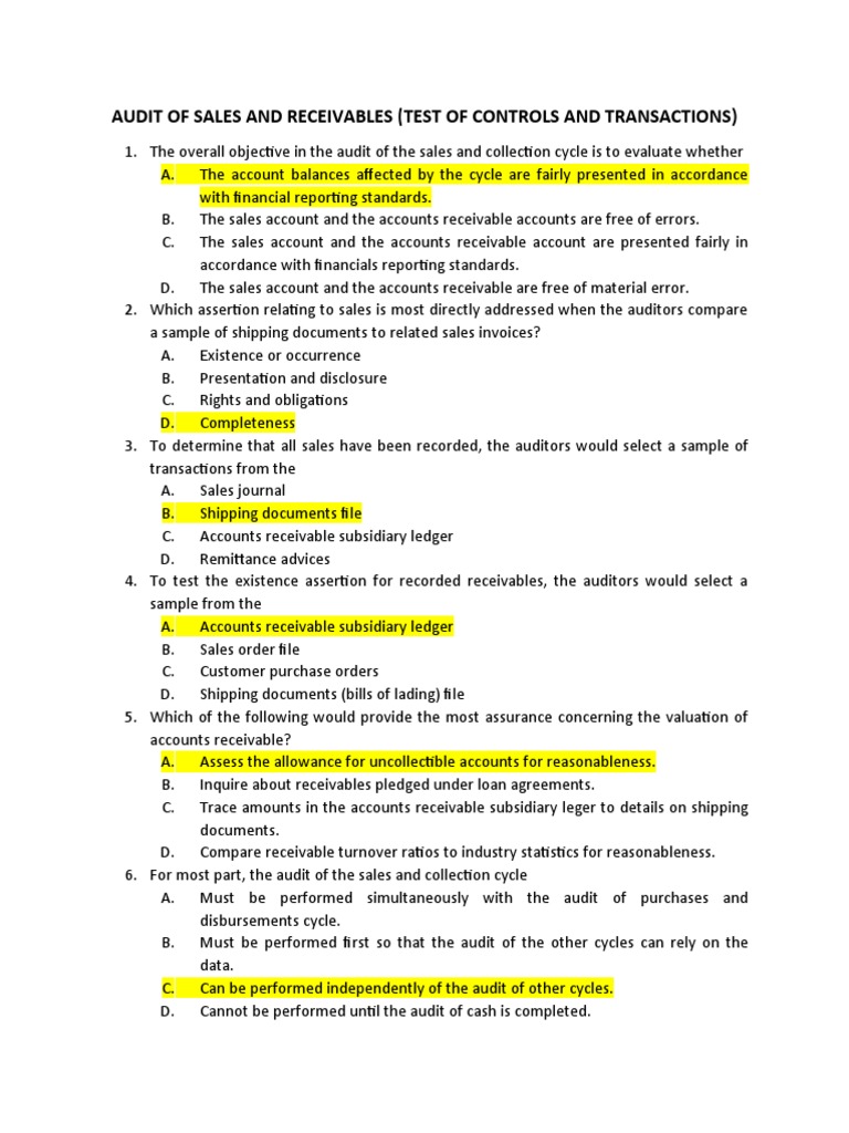 Audit of Sales and Receivables Controls | PDF | Audit | Financial Statement