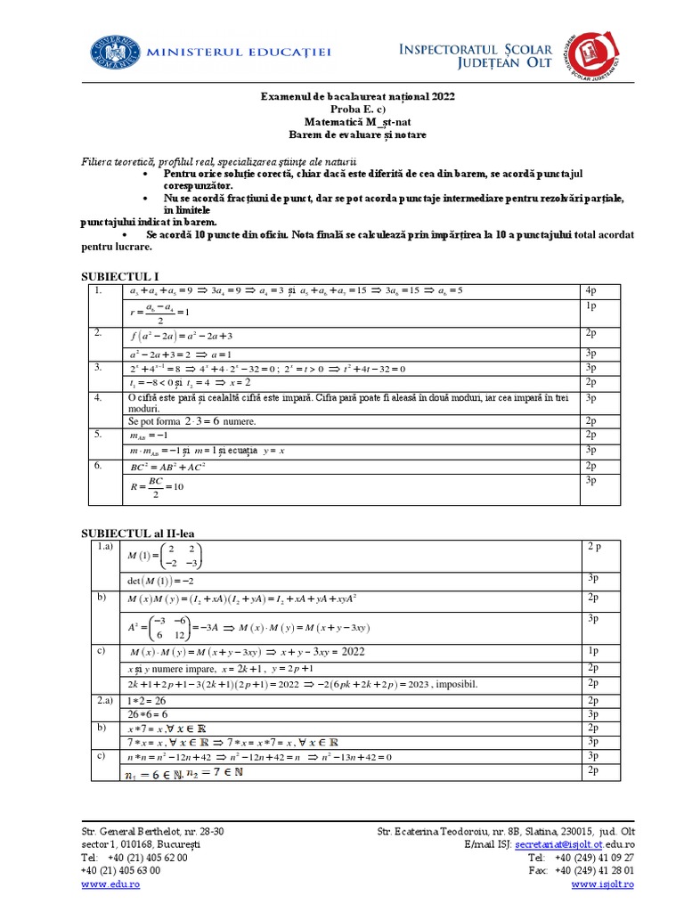 Simulare Barem M ST Nat 2022 | PDF