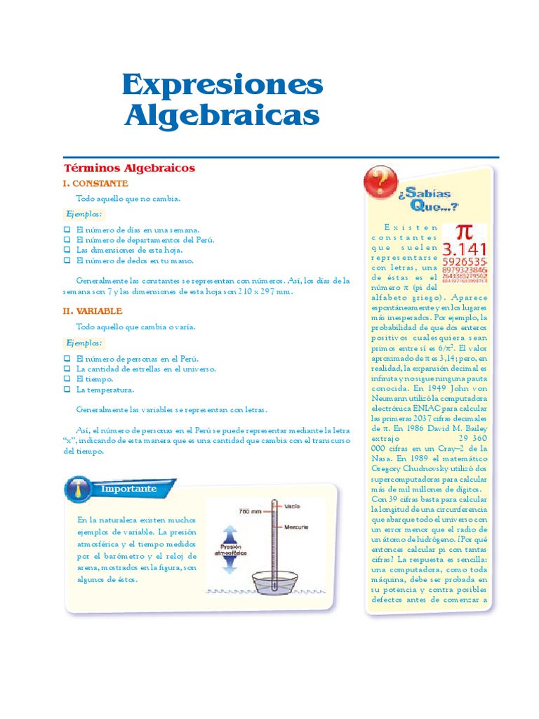 Algebra - Expre. Algeb y Terminos Semejantes | Descargar gratis PDF ...