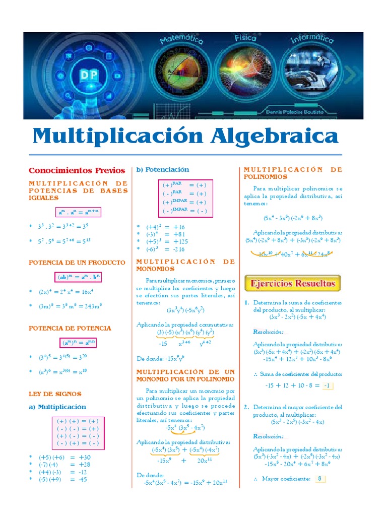 Multiplicación Algebraica | PDF | Álgebra | Multiplicación