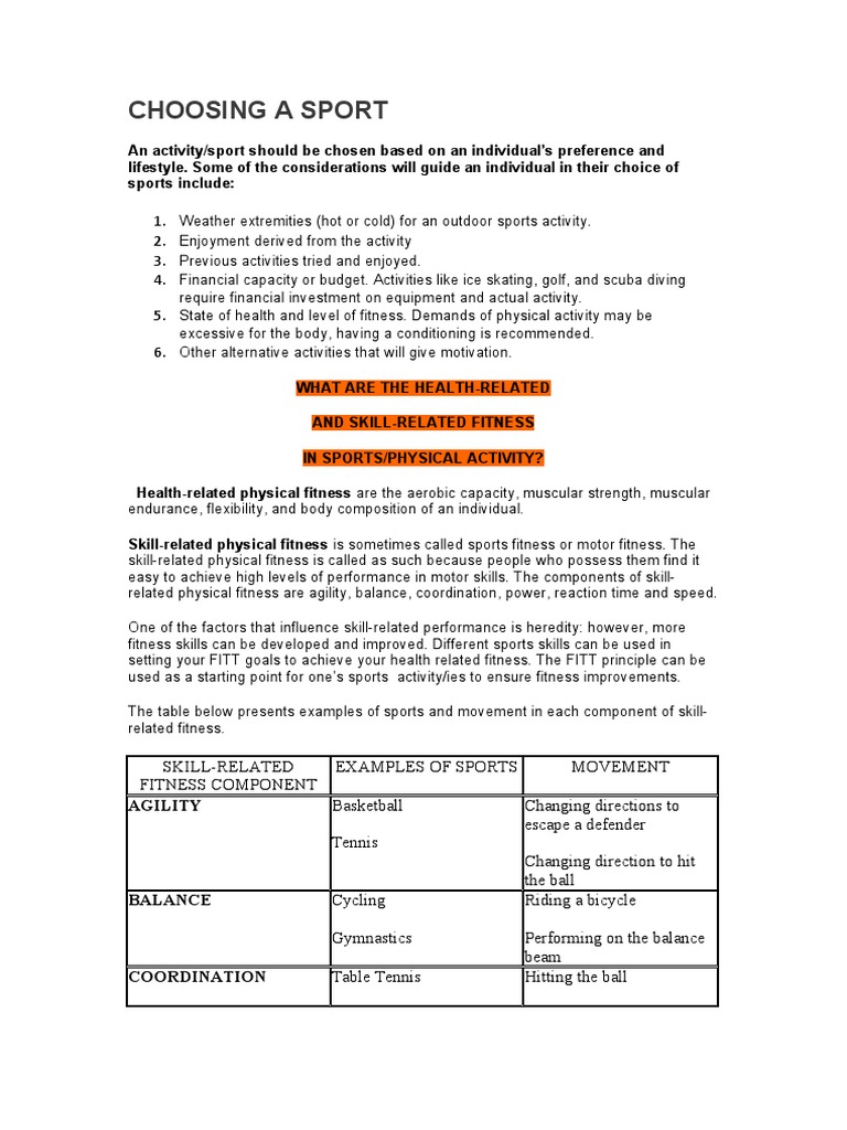 3.choosing A Sport | PDF | Physical Fitness | Weight Training