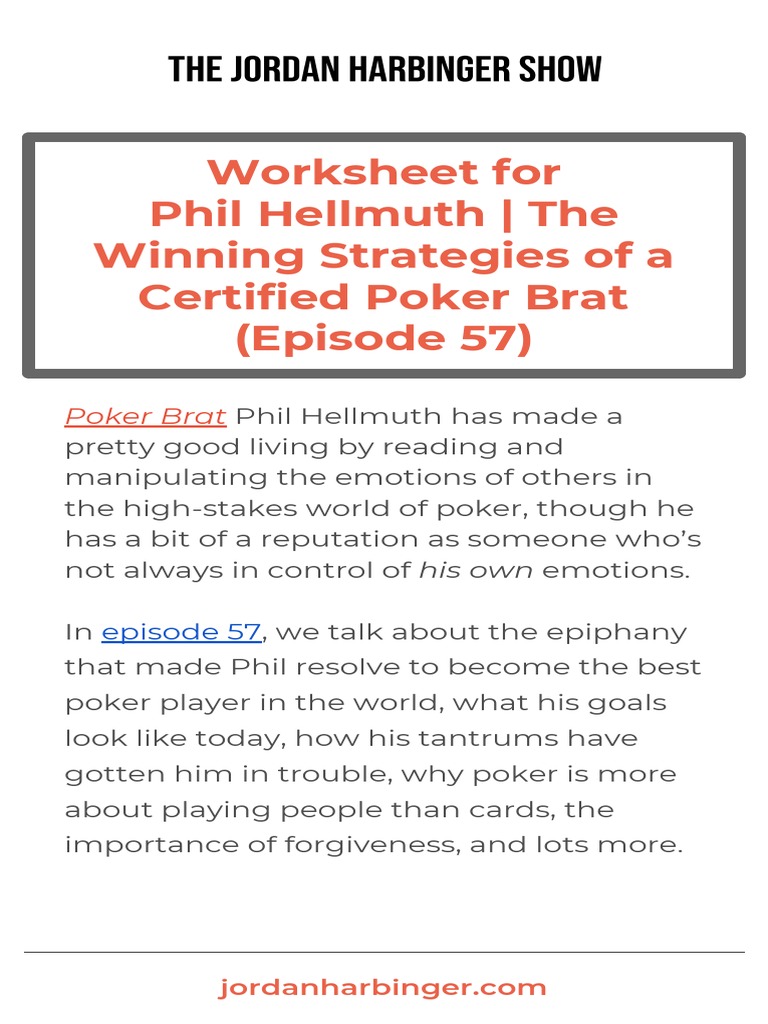 Worksheet For Phil Hellmuth - The Winning Strategies of A Certified ...