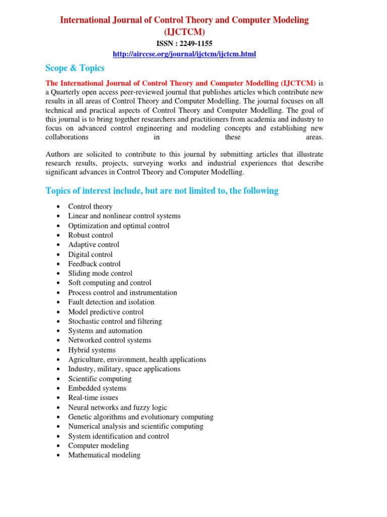 International Journal of Control Theory and Computer Modeling (IJCTCM ...