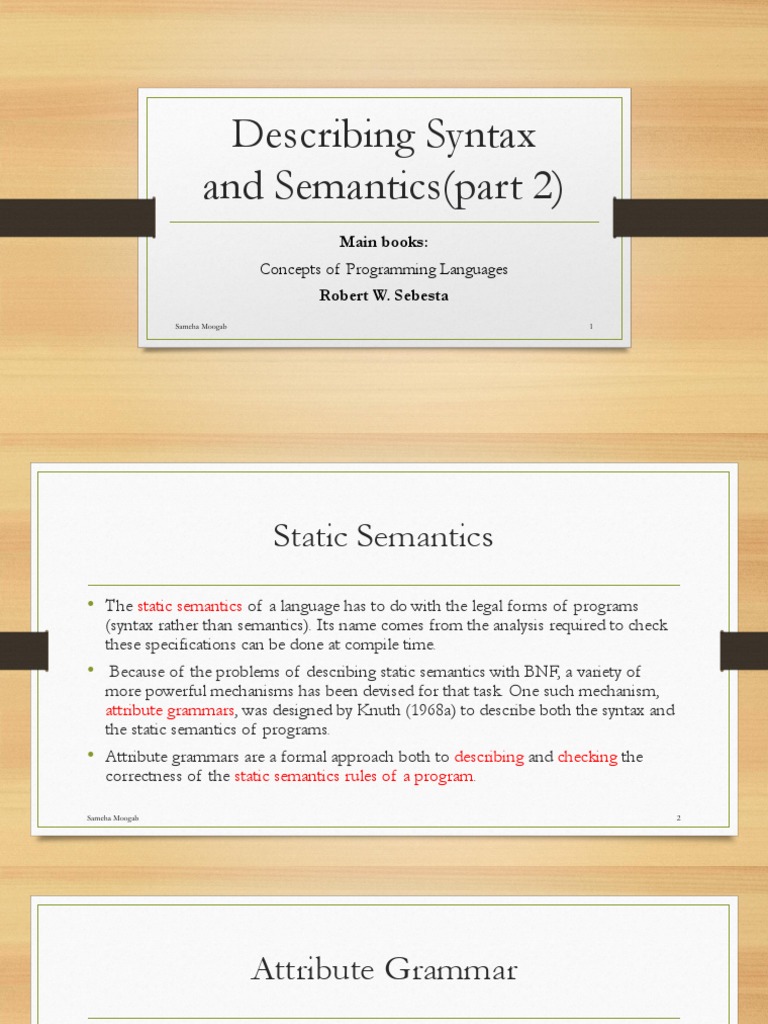 Describing Syntax and Semantics (Part 2) : Concepts of Programming Languages | Download Free PDF ...
