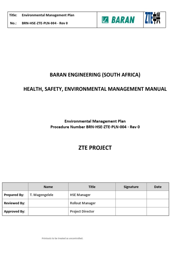 Baran Engineering (South Africa) Health, Safety, Environmental ...