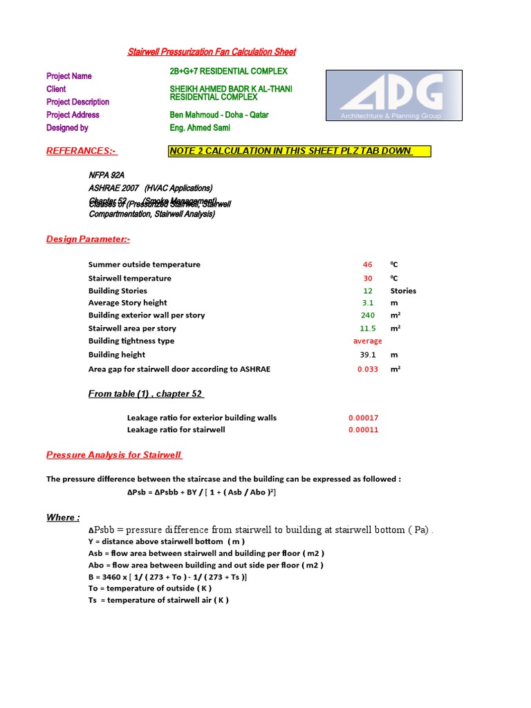 01-Pressurization Staircase Fan Calculation Sheet | PDF | Stairs | Door