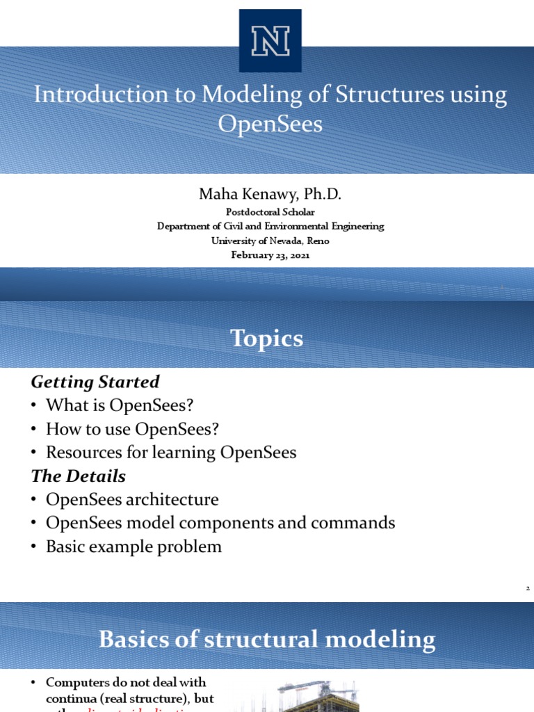 Introduction To Modeling of Structures Using Opensees: Maha Kenawy, PH ...