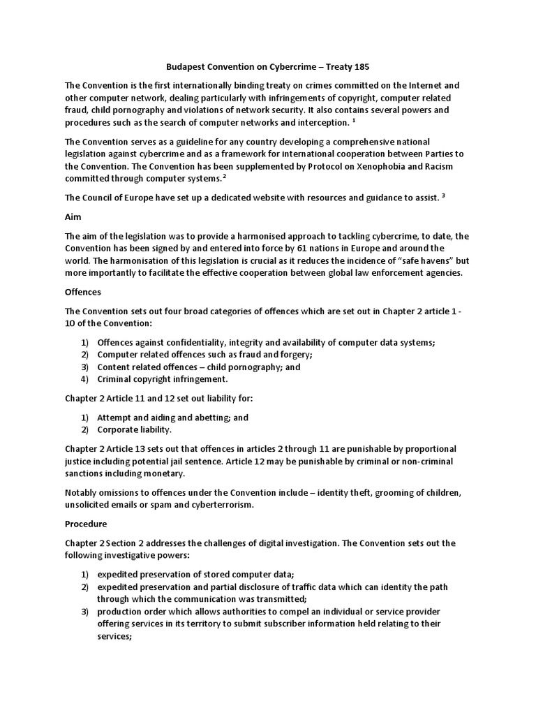 Budapest Convention On Cybercrime - Treaty 185 | PDF | Crimes | Crime ...