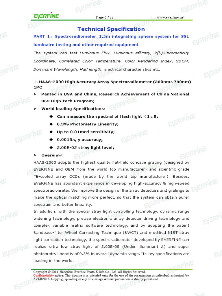 Technical Specification | PDF | Lighting | Calibration