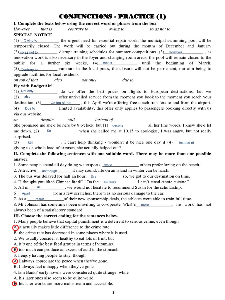 Conjunctions - Practice 1 | PDF | Space Shuttle | Genetic Engineering