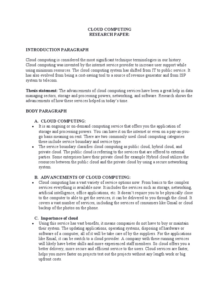 Cloud Computing Research Paper: Introduction Paragraph | PDF | Cloud ...