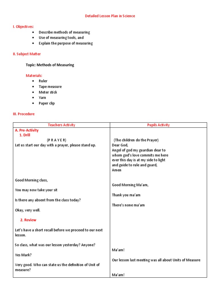 Detailed Lesson Plan in Science - Measure | PDF | Mole (Unit) | Mass