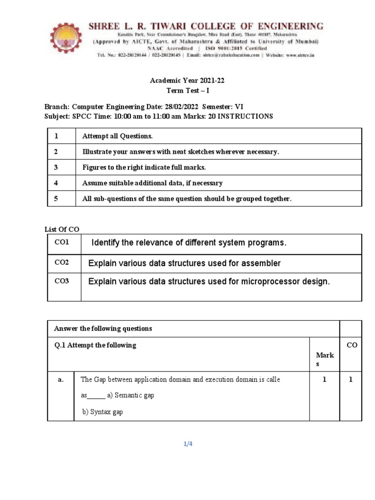 SPCC TT 2021-22 Even Sem | PDF | Assembly Language | Parameter (Computer Programming)