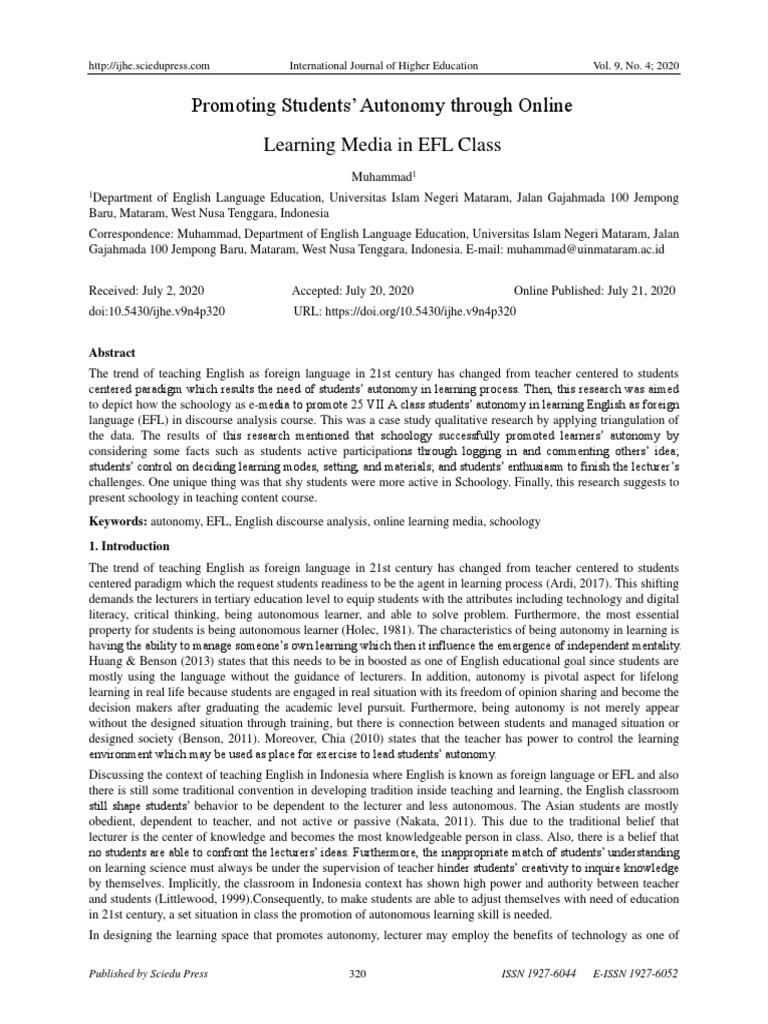 Promoting Students' Autonomy Through Online Learning Media in EFL Class ...