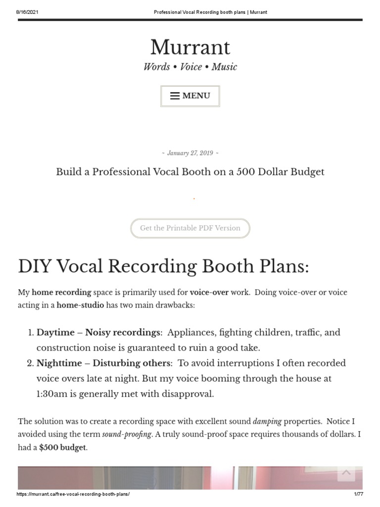 DIY Vocal Booth Plans for $500 | PDF | Framing (Construction) | Drywall