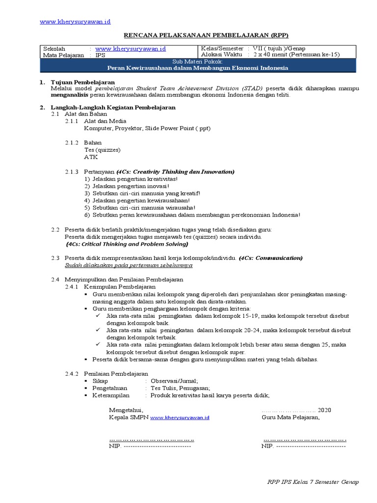 WWW - kherysuryawan.id-RPP IPS VII-2 Pertemuan XV Peran Kewirausahaan Dalam Membangun Ekonomi ...