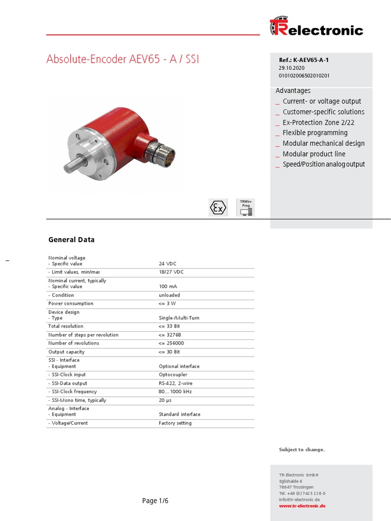 Absolute-Encoder AEV65 - A / SSI | PDF | Electricity | Electrical ...