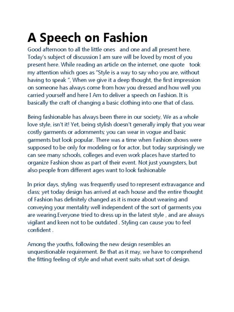 A Speech On Fashion | PDF | Clothing | Fashion