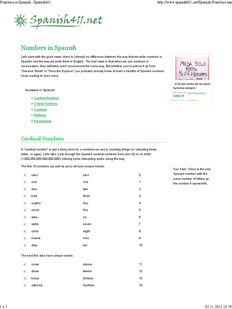Numbers in Spanish - Spanish411 | PDF | Grammatical Gender | Noun